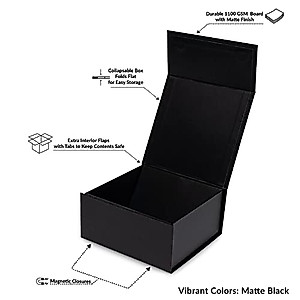 Magnetic Gift Box - 3 Pack Black Collapsible Box with Lid Closure, Luxury Cardboard Packaging for Small Business, Apparel, Retail, Boutiques, Bridesmaid, Birthday Parties, Presentations - 8x8x4