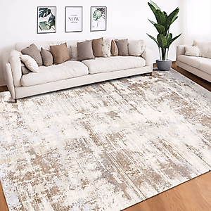 Area Rug Living Room Rugs: 8x10 Indoor Soft Fluffy Rug Abstract Carpet for Bedroom Kitchen Dining Room Floor Washable Plush Throw Large Accent Rug Home Office Nursery Decor - Beige
