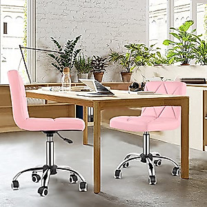 COSVALVE Armless Desk Chair Set of 2, Low Back Swivel Office Chair, Adjustable Task Chair with Rolling Wheels and Diamond Pattern, for Home Computer Barber, 2-Pack, Pink