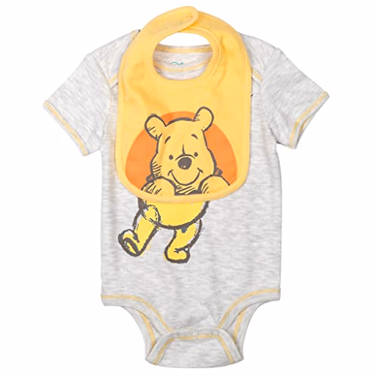 Disney Winnie The Pooh Baby Boys Girls Layette Set: Bodysuit Pants Bib Hat 0-3 Months Yellow