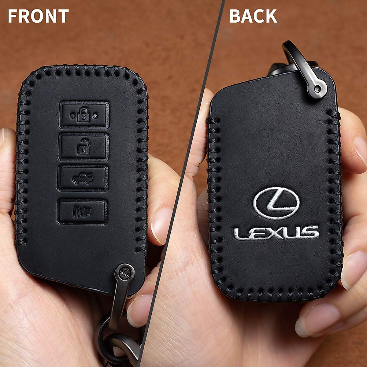 Compatible with Lexus Key Fob Cover with Keychain Genuine Leather 360 Degree Protection Key Shell Case for RX ES GS LS NX RS GX LX RC LC Keyless Smart Key Fob Shell,Keychains Accessories,black1