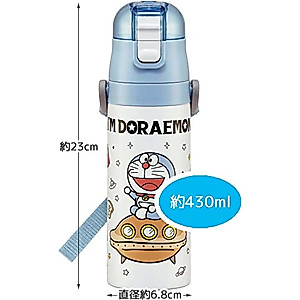 Skater SKDC4-A Children's 2-Way Stainless Steel Kids Water Bottle with Cup, 15.2 fl oz (430 ml), I'm Doraemon, Sanrio, Girls
