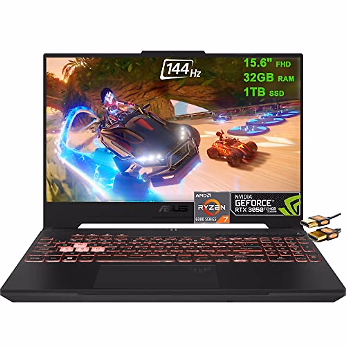 ASUS TUF Gaming A15 Laptop 15.6" FHD 144Hz (Adaptive-Sync) AMD Ryzen 6000 Series 8-core Ryzen 7 6800H (Beats i7-11370H) 32GB RAM 1TB SSD GeForce RTX3050Ti 4GB RGB Backlit Hi-Res Win11 + HDMI Cable