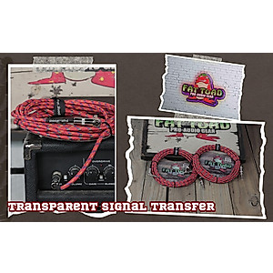 Fat Toad Guitar Cable Right Angled to 1/4 Straight-End Instrument Cord Tweed Cloth Jacket Braided Woven 20FT Quarter Inch Gold Jack TS for Electric Guitar, Bass, Keyboards | Shielded 24 AWG Patch