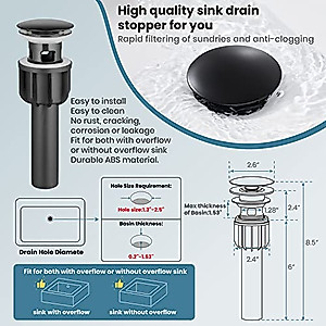 Vessel Sink Faucet Waterfall Spout Deck Mount Bathroom Matte Black Stainless Steel 304 Bowl Basin One Hole One Handle Mixer Tap with Pop Up Drain