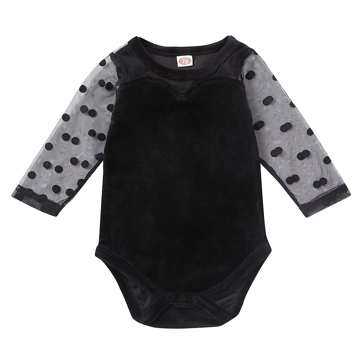 Hebuket Toddler Baby Girl Velvet Romper Long Sleeve Lace One Piece Jumpsuit Spring Solid Net Yarn Velour Bow-knot Bodysuit (Black, 12-18 Months)
