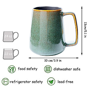 24 oz Ceramic Coffee Mug Large Milk Coffee Mug Tea Cup for Cocoa Cappuccino Latte Cereal Dishwasher Safe Microwave Safe (Green)