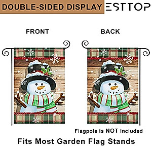 ESTTOP Snowman Christmas Garden Flag, Green Striped Scarf & Holly Polyester Vertical Double Sided 12.5x18 Inch Yard Flag, Outdoor Christmas Decorations, Farmhouse Decor for Xmas