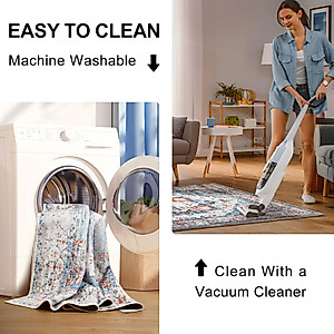 Washable Area Rugs 8x10 Large 8x10 Area Rugs Non Slip Rug Low Pile Area Rug Distressed Printed Carpet Soft Area Rug for Living Room Dinning Room Bedroom Playroom Indoor-Blue