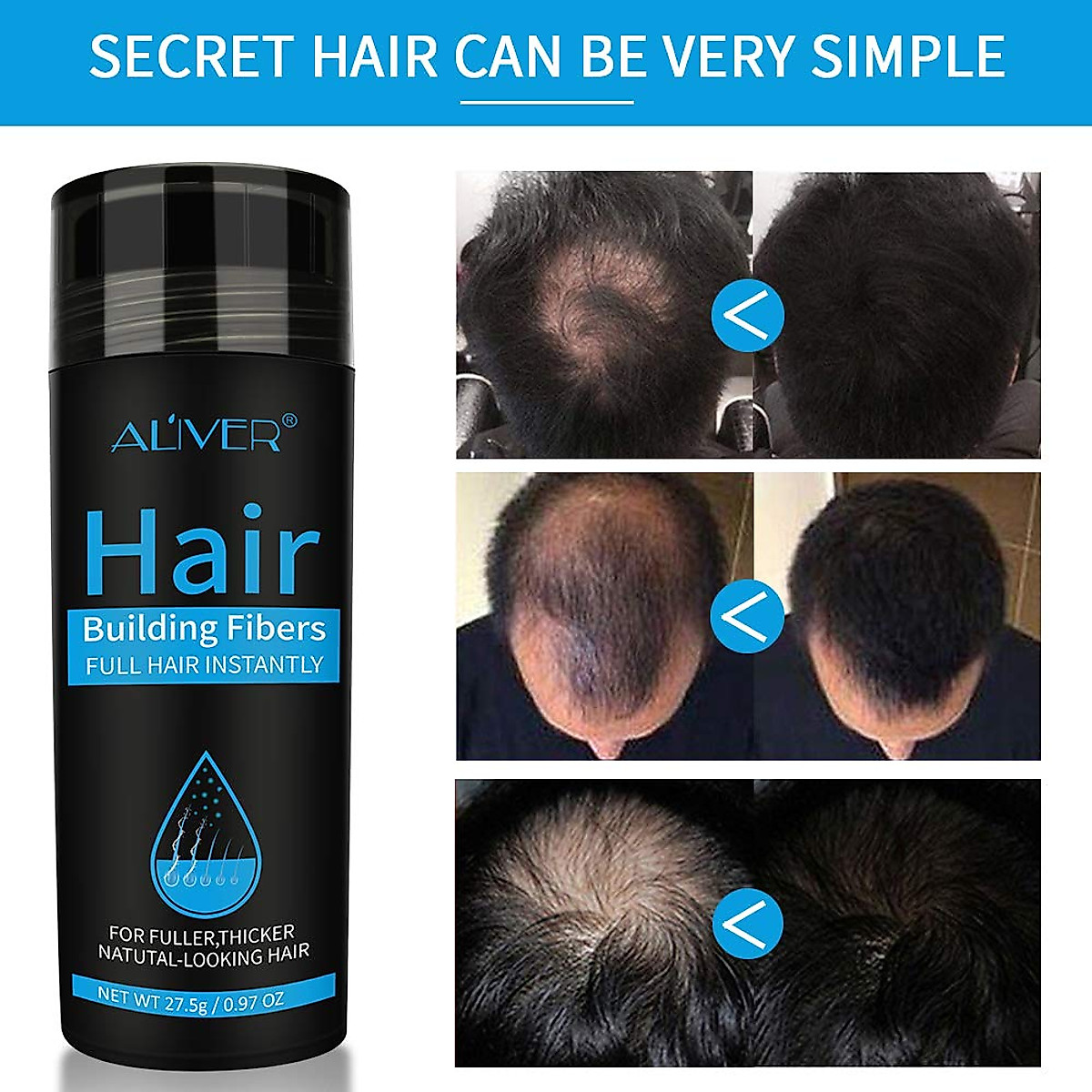 Hair Fibers for Thinning Hair With Spray,Undetectable Natural Formula,Thicker Fuller Hair in 15 Seconds,Instantly Conceal & Thicken Thinning or Balding Hair Areas,For Men&Women，Black