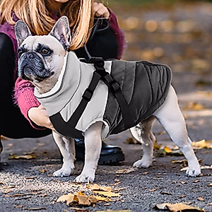 NASKEE Warm Dog Winter Coat Cozy Waterproof Windproof Dog Outdoor Jacket, Adjustable Pet Vest with Harness & D Rings, Thick Polar Fleece Lining, for Small & Medium Dogs