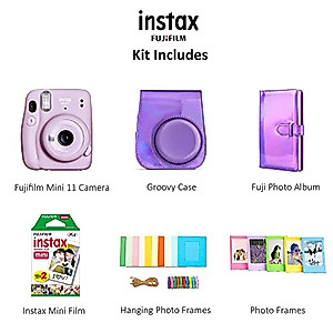 Fujifilm Instax Mini 11 Instant Film Camera, Fuji Instax Mini Film 10 Sheets, Color Frames for Mini Prints, Gift Bundle (Purple - 2)