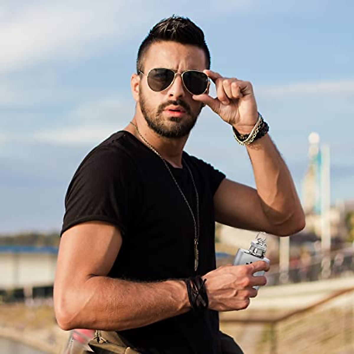 RONRONS 4 Pieces Metal Holy Water Bottles with Keychain, 100ml Empty Refillable Catholic Christian Holy Water Container with Black Cross, Easter Party Favor Church Thanksgiving Day Decorative Bottle