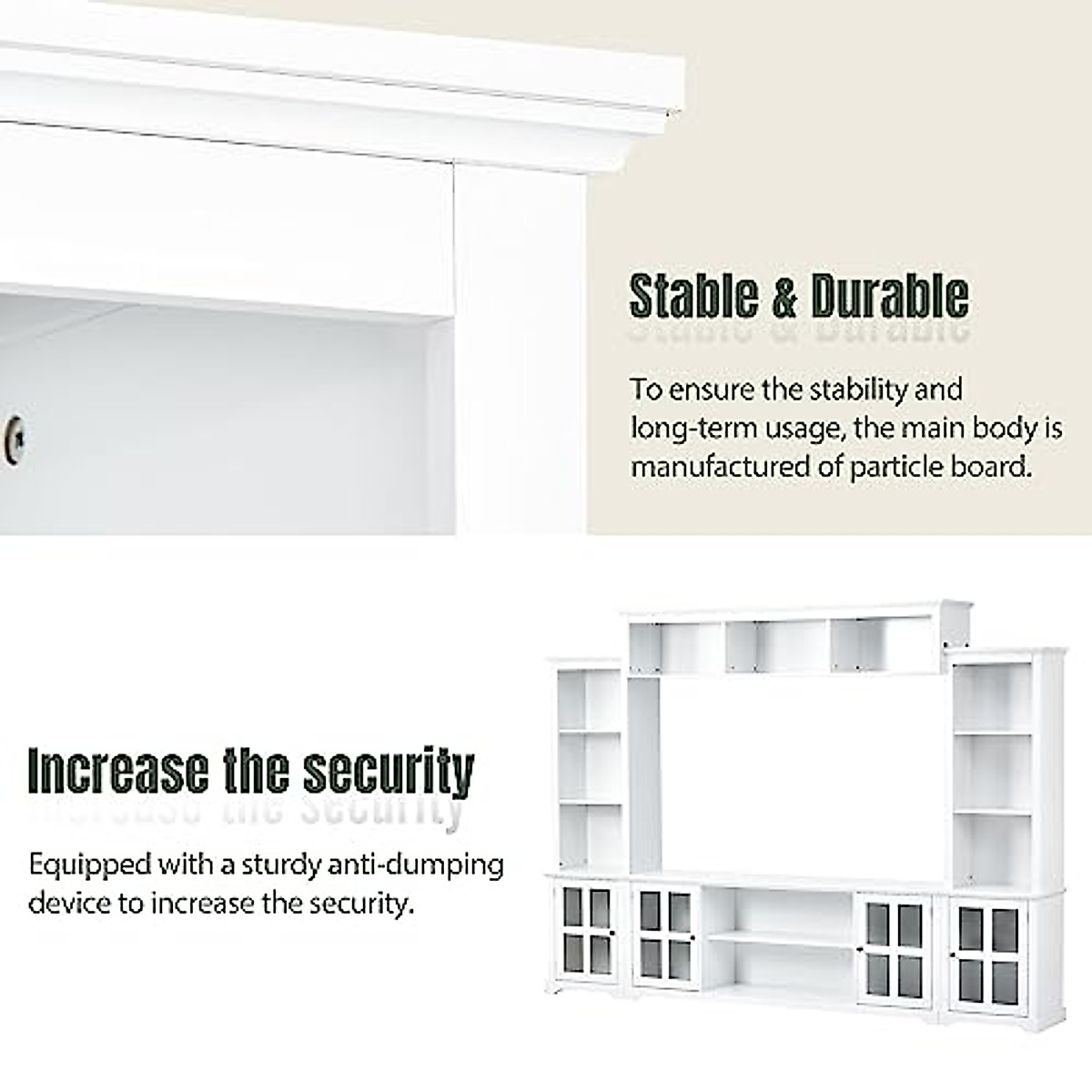 Merax Minimalism Style Entertainment Wall Unit with Bridge, Multifunctional TV Stand with Tempered Glass Door Modern Console Table for Televisions Up to 70”, 104.3 inch Length, White