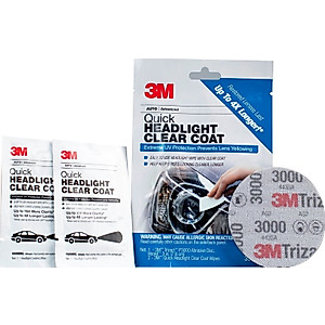 3M Quick Headlight Clear Coat, Cleans and Prevents Lens Yellowing, 39173, 1 Kit
