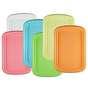 Tzipco's Durable Plastic Rectangular Serving Tray / Fast Food Plate, 15" x 10" (Set of 6 Colors)
