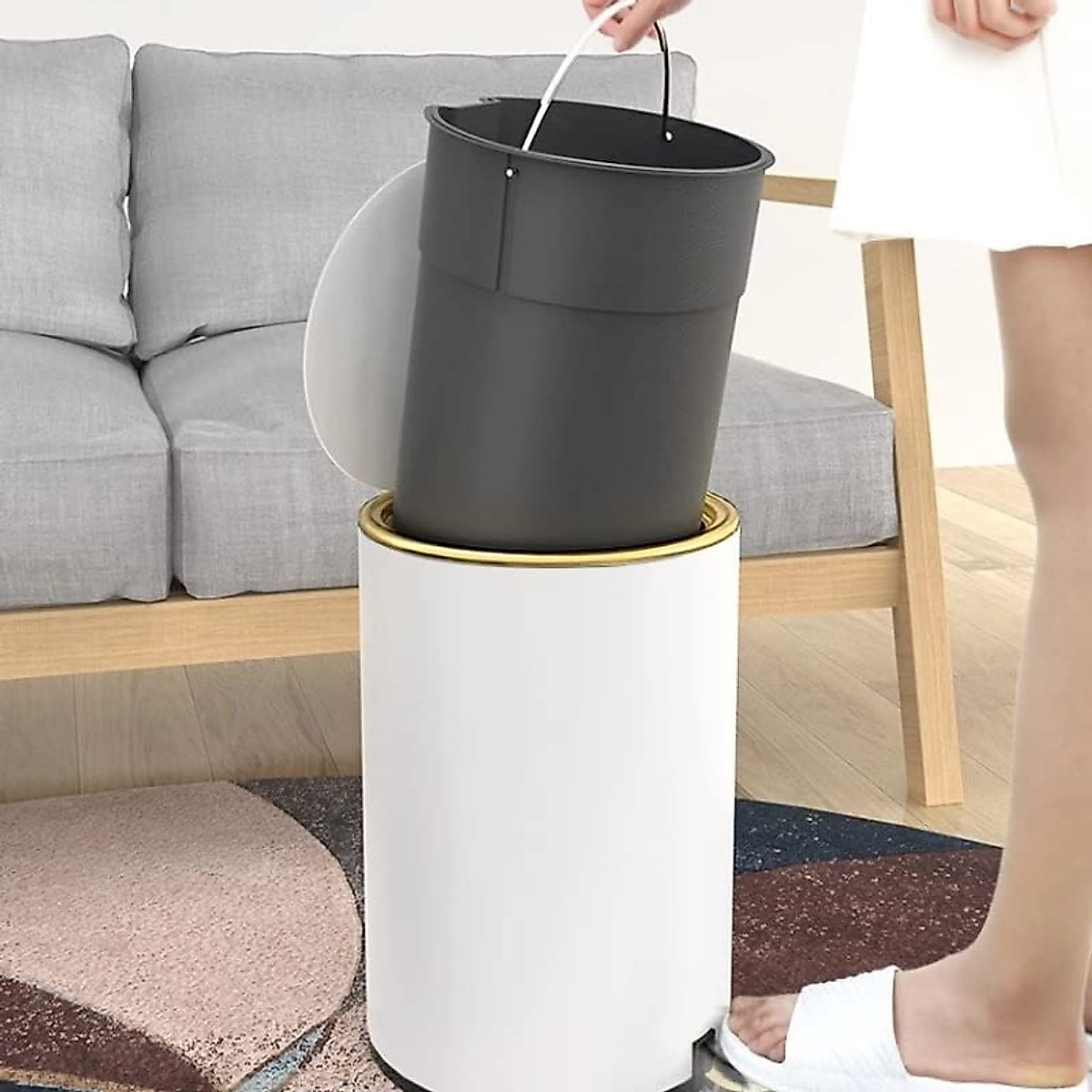 MFCHY Trash Can Stainless Steel Press Bathroom Trash Can Kitchen Garbage Container Household Products