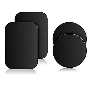 SANITRO Mount Metal Plate for Cell Phone Magnet Holder Magnetic Car Mount with Strong Adhesive Sticker, 2 Round and 2 Rectangle Black