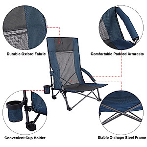 REDCAMP High Back Beach Chairs for Adults 2 Pack, Oversided Folding Low Beach Chairs for Concerts, Lightweight Portable for Camping Backpacking Outdoor Sports Events, Navy