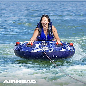 SportsStuff Airhead Stars and Stripes 1 Towable 1 Rider Tube for Boating and Water Sports, Made in the USA, Heavy Duty Full Nylon Cover and Patented Speed Safety Valve for Easy Inflating & Deflating