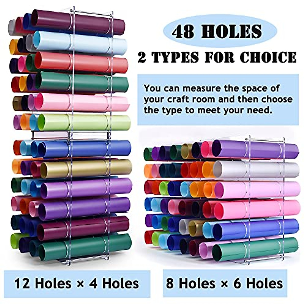 DROLE 4 Sets 24 Holes Vinyl Roll Storage Rack Vinyl Roll Holders for Craft Room Organizers and Storage 1.96" Holes Total 96 Holes