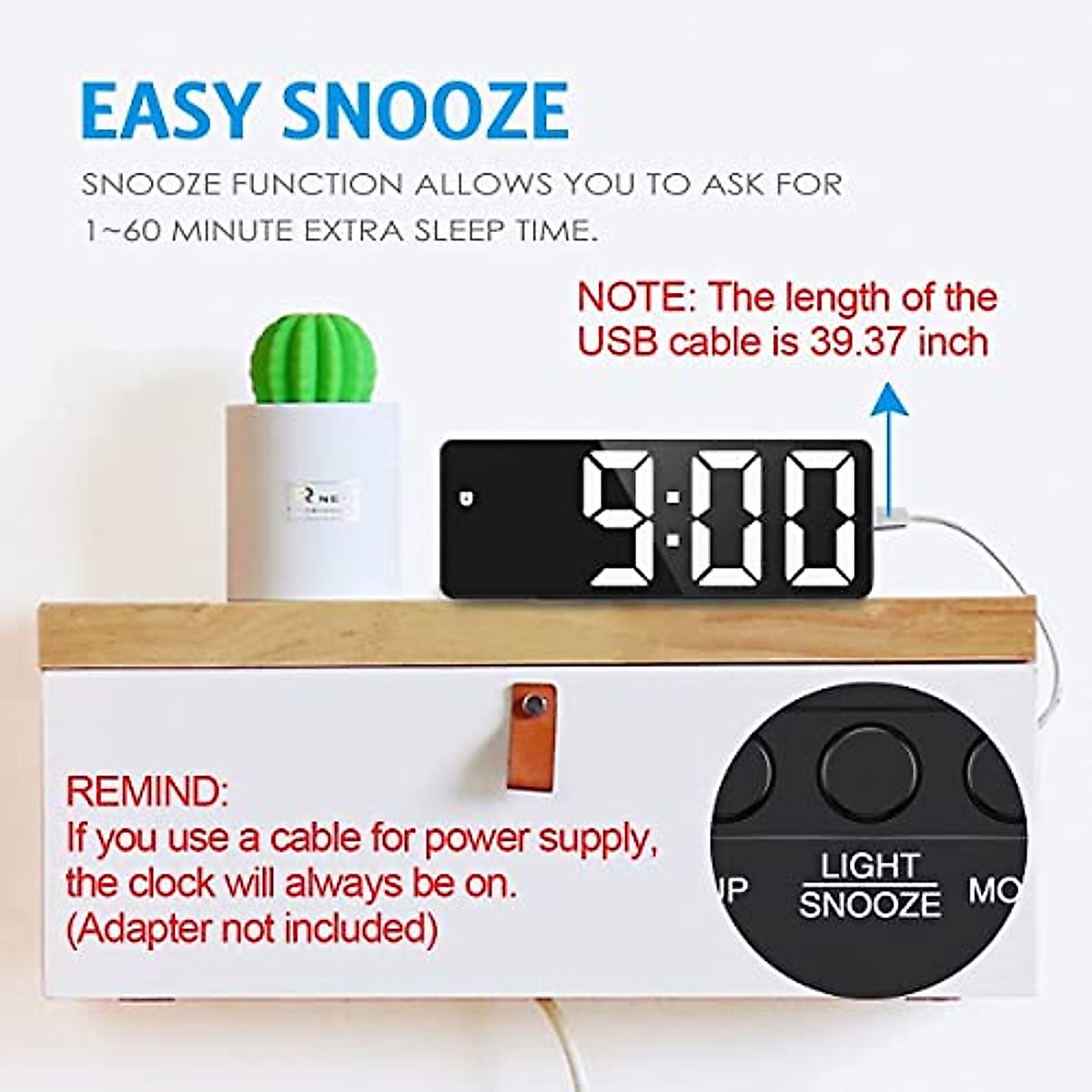 Digital Alarm Clock, [Upgraded Version] LED Clock for Bedroom, Electronic Desktop Clock with Temperature Display, Adjustable Brightness, Voice Control, 12/24H Display for Home, Bedroom, Office