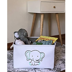 APPLE PIE ORDER Storage Basket with Embroidery, Foldable Animal Toy Storage Bins/Cube/Box/Organizer for Kids, Boys and Girls Room, Baby & Nursery. (Elephant)