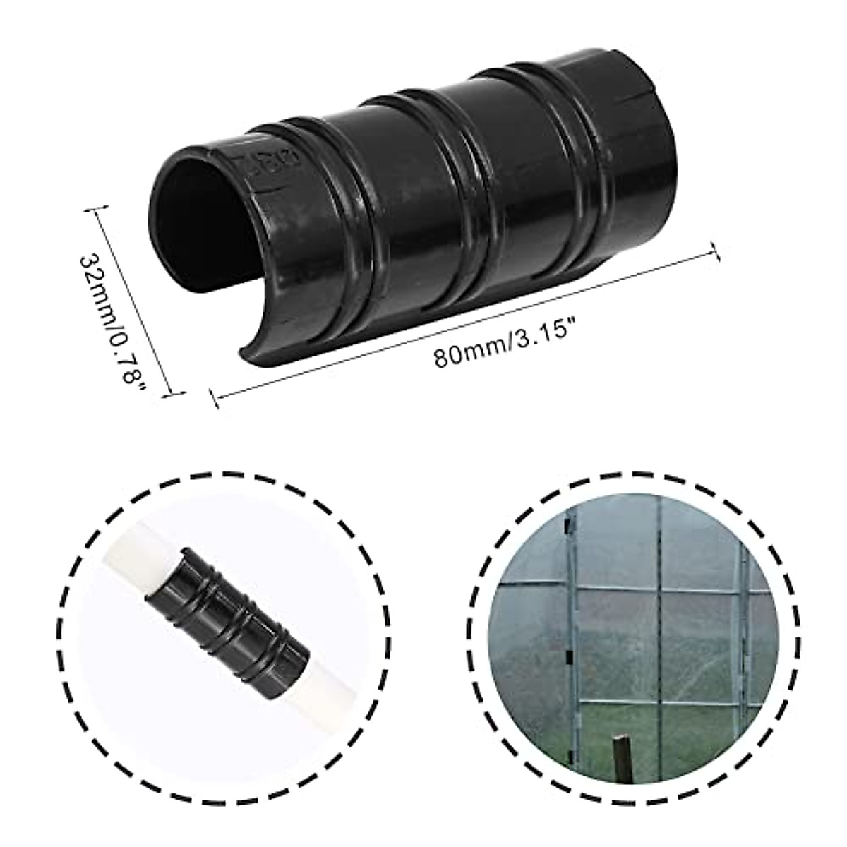 Waziaqoc 20PCS Black Greenhouse Clamps, 32mm/1.26" ABS Snap Clamps Garden Buildings Tube Clips for Greenhouse Film Shading Cloth Row Cover