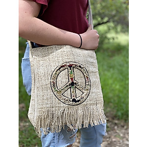 Original Collections Unisex Bohemian 100% Hemp Hippie Peace Sign Crossbody-Messenger-Bag with Rasta Colors