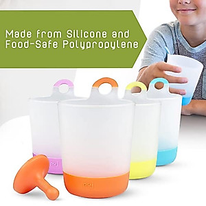 Puj - Phillip Cups, Hangable, Rinse-and-Play Reusable Plastic Cups, Highly Functional Fun Cups for Kids, Set of 4 Kids Cup with 4 Grippy Hooks - Frustration Free Packaging (MultiColor)