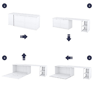 Murphy Bed with Rotable Desk,Queen Size Space-saving Platform Bed Frame with Storage Desk for Bedroom,Easy to Assembly, No Need Spring Box (White)