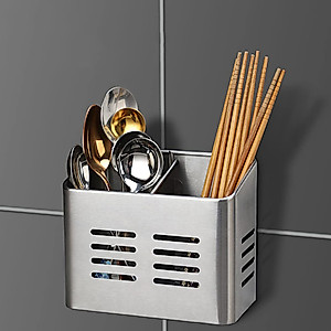 Hemoton Chopstick Utensil Holder Stainless Steel Cutlery Storage Holder Spoon Straw Basket Kitchen Container Kitchen Display Organizer For Kitchen Countertop Silver