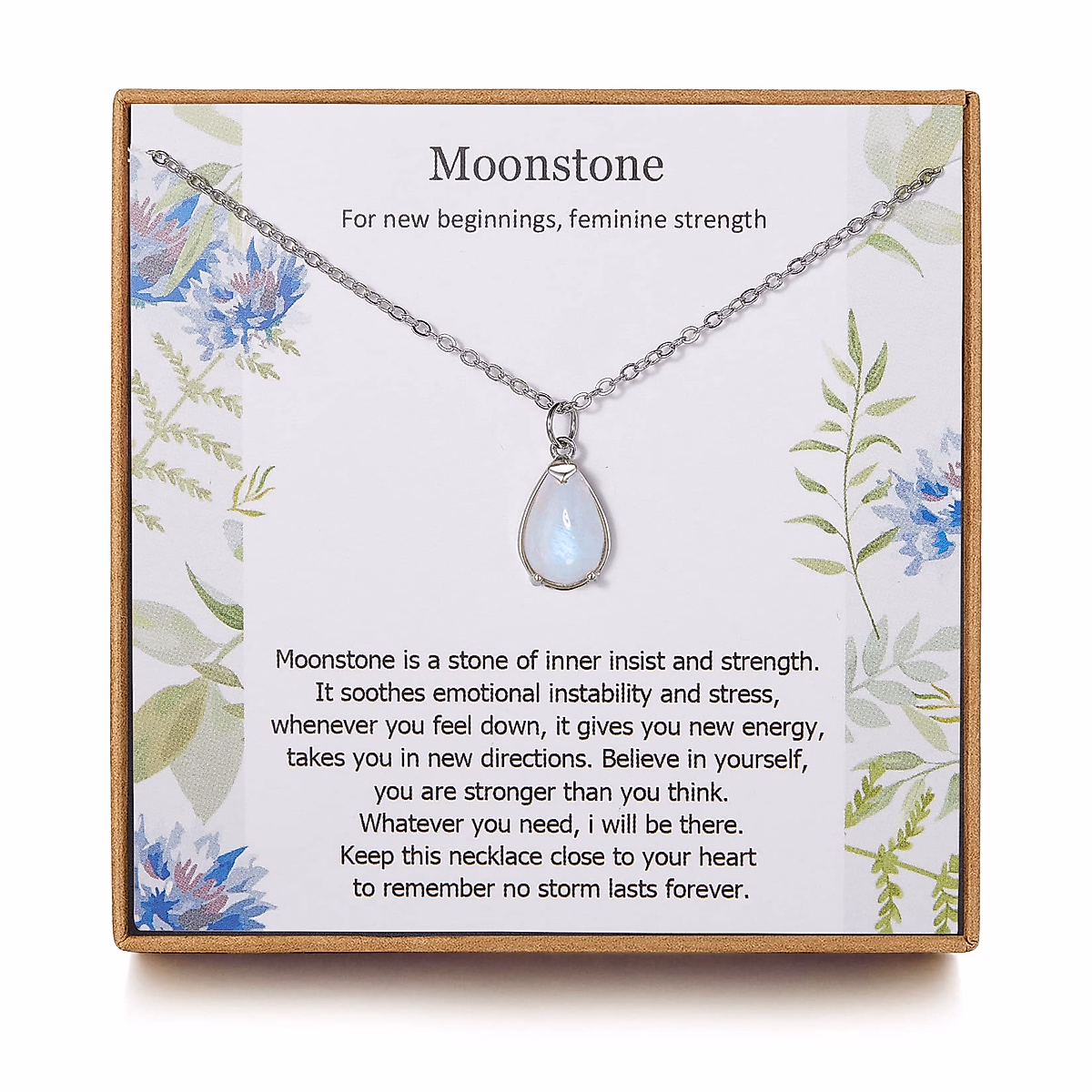 NOURISHLOV New Beginning Moonstone Sterling Silver Necklace for Women, Divorce Gifts for Women, Healing gifts for her, New Job Gift, Minimalistic Moonstone Jewelry