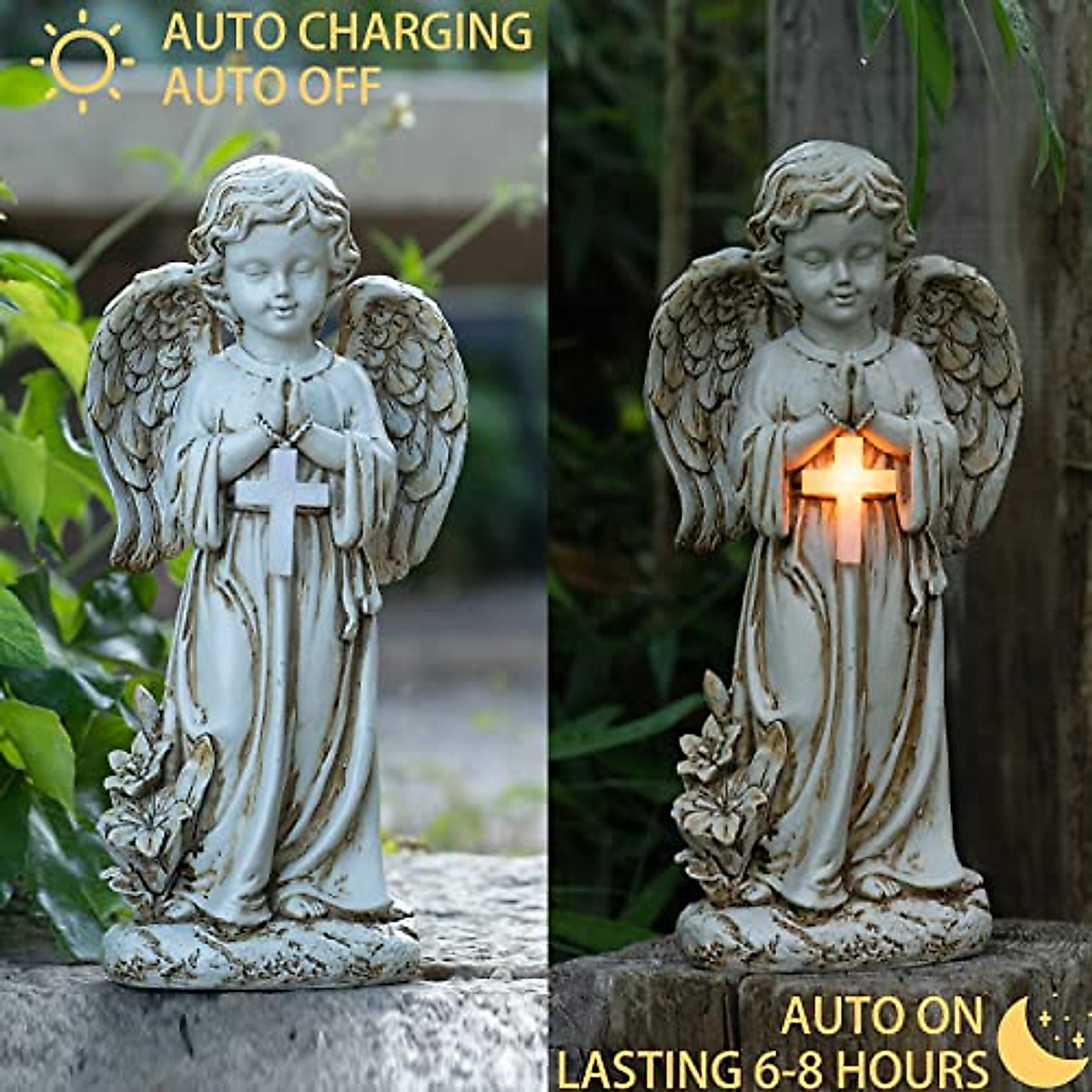 Garden Angel Statue with Solar Light - Resin Memorial Decor