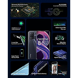 realme 8 5G Mobile Phone, Sim Free Unlocked Smartphone with Dimensity 700 5G Processor, 90Hz Ultra Smooth Display, 5000mAh Massive Battery, 48MP Nightscape Camera, Dual Sim, NFC, 4+64GB