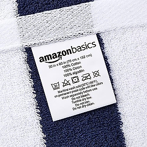 Amazon Basics Cabana Stripe Beach Towel, Pack of 4, Navy Blue, 30 in x 60 in