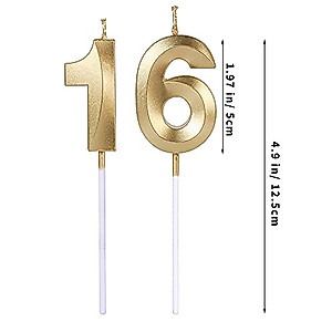 Gold 16th & 61st Birthday Candles for Cakes, Number 16 61 Glitter Candle Cake Topper for Party Anniversary Wedding Celebration Decoration