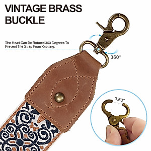 Nefelibata Purse Strap, 2"Cowhide Head Wide Shoulder Strap Adjustable Replacement,Retro Jacquard Embroidery Multi-pattern Crossbody Bag Straps for Handbag,Crossbody Bags(Blue flower embroidery)