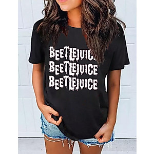 TIEGUODUN Halloween Tops for Women Halloween Bleached Shirts Letters Print Horrr Movie Short Sleeve Tee Tops (P5, Small)