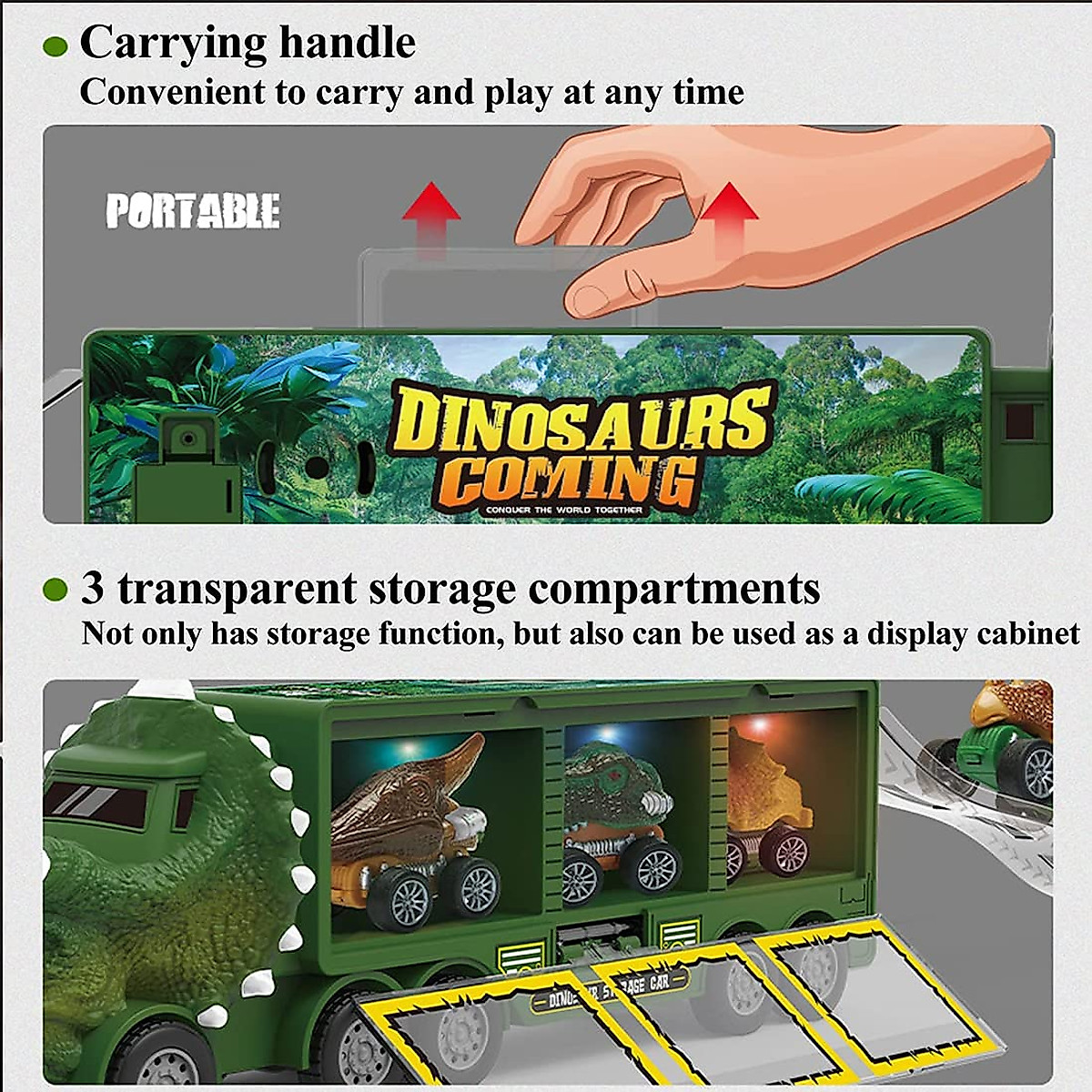 Dinosaur Toys for 3+ Year olds, Dinosaur Toy Truck for Kids 3-7 with Flashing Lights, Music, 13 in 1 Dinosaur Toys for Kids, 3 Pull Back Dinosaur Cars, 3 Dinosaur Toys and 1 Dinosaur Carrier Truck