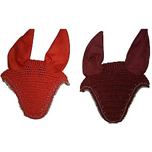 Avani Creations Horse Fly Bonnet Set of Red & Burgundy Color with Silver Sparkling Edge