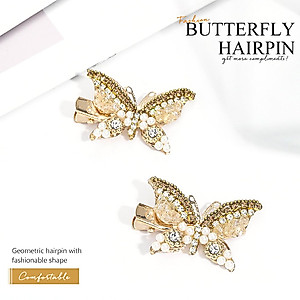 Bartosi Rhinestone Butterfly Hair Accessories Gold Crystal Decorative Alligator Hair Clips Pearl Pins (Pack of 2)