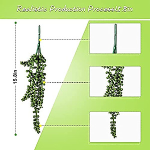 8 Pieces Artificial Succulents Hanging Plants Fake String of Pearls Realistic Hanging Succulents Plants Artificial for Wall Home Garden Decor (15.74 Inches Each Length)