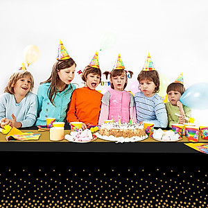 byojia 4 Pack 2in1 Disposable Plastic Tablecloths 54" x 108" Black and Gold Dot Kitchen Table Cloth Rectangle Table Cover for Wedding Birthday Baby Shower Anniversary Christmas Graduation