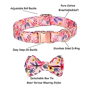 Bow Tie Dog Collar for Small Medium Large Dogs, Comfy Puppy Collars, Adjustable Pure Cotton Dog Collars for Girl and Boy Dog, Pink Dog Collar, Collar para Perros. (S, Pink)