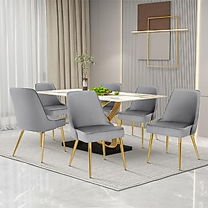 KithKasa Dining Chairs Set of 4 Upholstered Mid-Century Modern Velvet Accent Desk Chair with Gold Legs for Kitchen Living Room Grey…