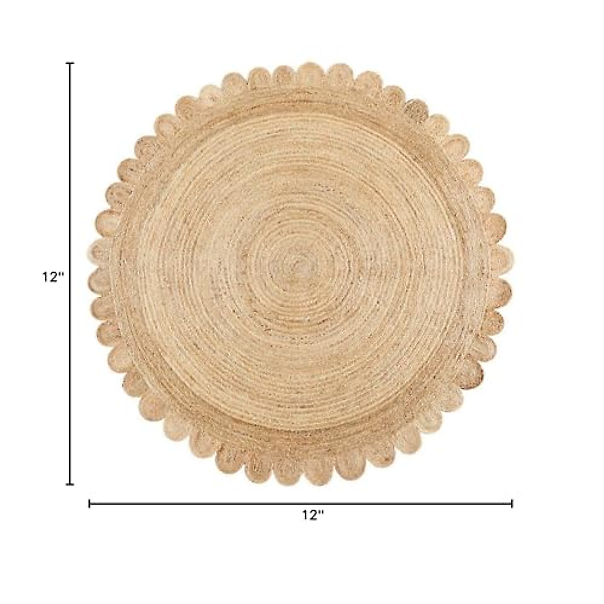 The Rug Cafe 4X4, 5X5, 6X6,Feet Natural Jute Scallop Round Rug, Floor Scalloped Edge Rug Braided Boho Eco Large Circular Handmade Area Rugs (Natural, 5X5 Ft Round Rug)