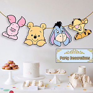 Winnie Banner for Baby shower Decorations The Pooh Birthday Banner Cute Winnie and Friends Party Supplies Winnie Theme Party Favor