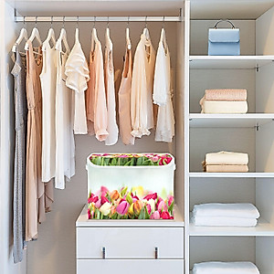 VIGTRO Tulips Flowers Garden Storage Bins with Lids Foldable Storage Boxes with 2 Handles, Summer Decorative Storage Basket Collapsible for Clothes Books