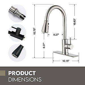 SOFTINOX Kitchen Faucet with Multi-Functional Pull Down Sprayer - High Arc Single Handle Kitchen Sink Faucet with Deck Plate - Commercial Modern Brushed Stainless Steel Kitchen Faucets - Black